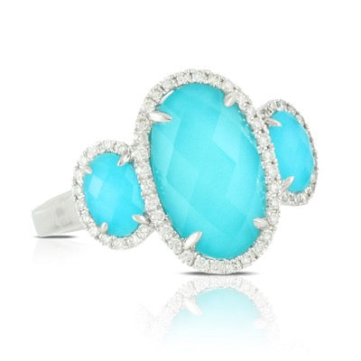 OVAL CLEAR QUARTZ OVER TURQUOISE DIAMOND RING | MICHAEL K. JEWELERS