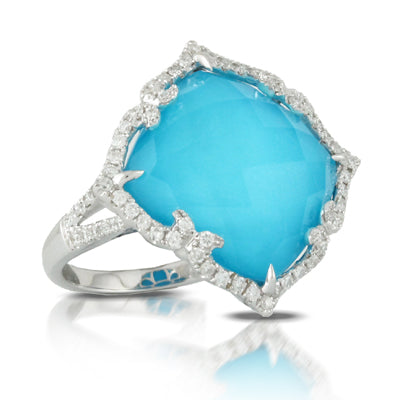 DIAMOND RING WITH CLEAR QUARTZ OVER TURQUISE | MICHAEL K. JEWELERS